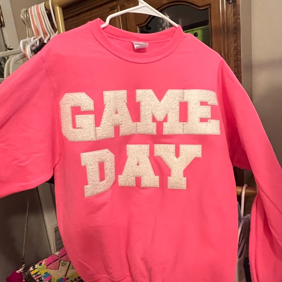 Gildan | Tops | Hot Pink Game Day Sweatshirt With Chenille Patch | Poshmark